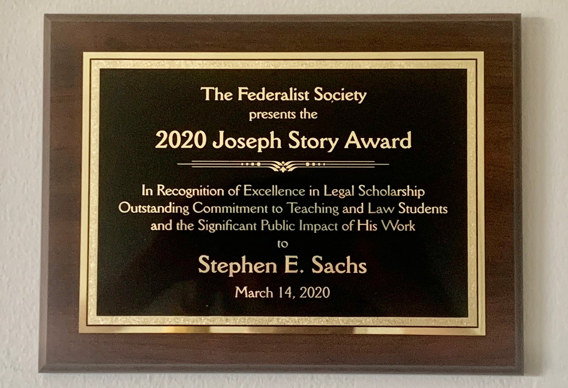 Remarks from the 2020 Joseph Story Award
